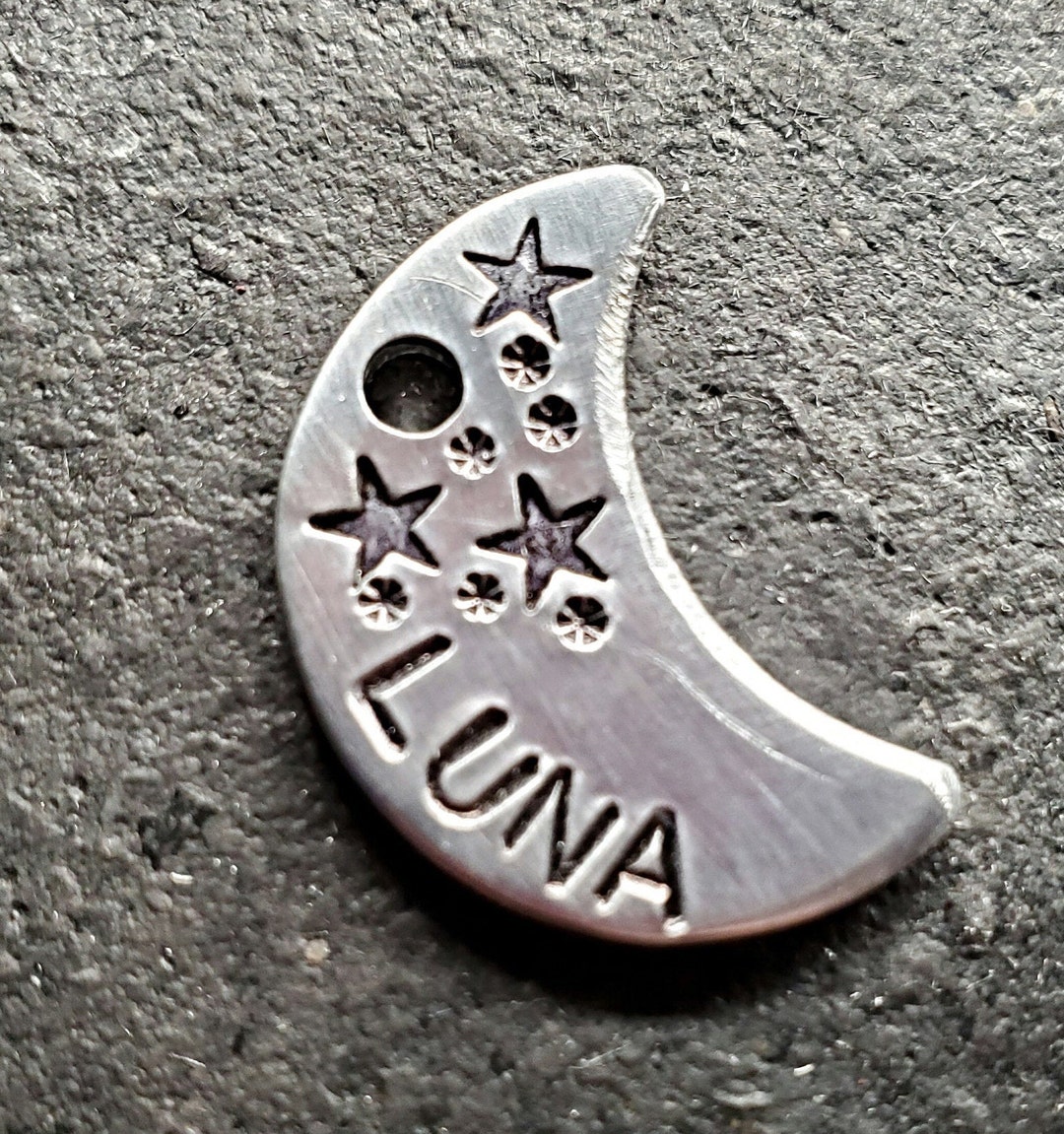 Dog Tags for Dogs, Moon Dog Tag, Hand Stamped Dog Tag, Personalized Dog ...