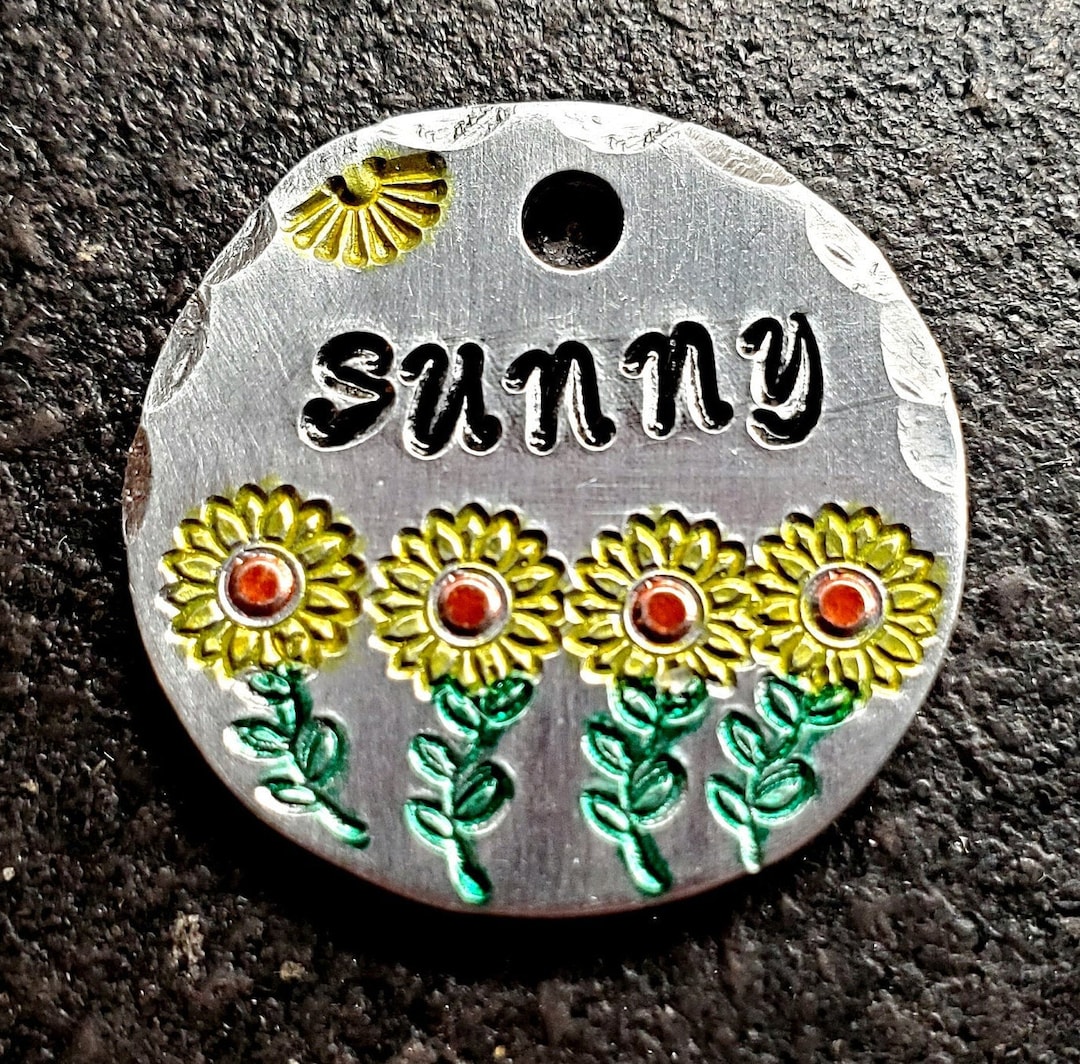 Sunflower Dog Tag, Summer Vibes Name Tag, Name ID Tag, Pet ID Tag ...