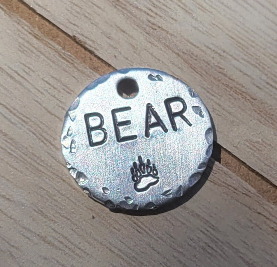 Bear Name Tag, Bear Paw Dog Tag, Dog Tag, Circle Dog Tag, Nature Tag ...