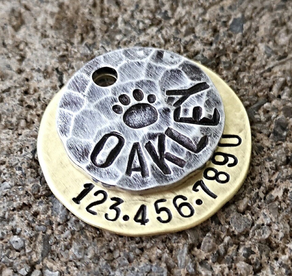 Dog Tag Dog Tags for Dogs Paw Print Dog Tag Hand Stamped - Etsy