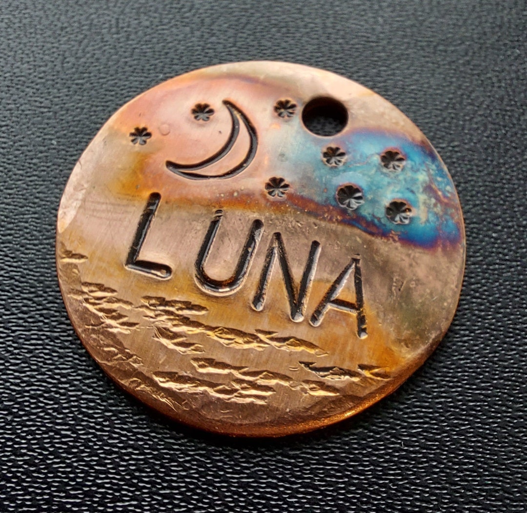 Moon Dog Tag, Pet Id Tags, Stars Name ID, Custom Pet Tag, Dog Collar ...