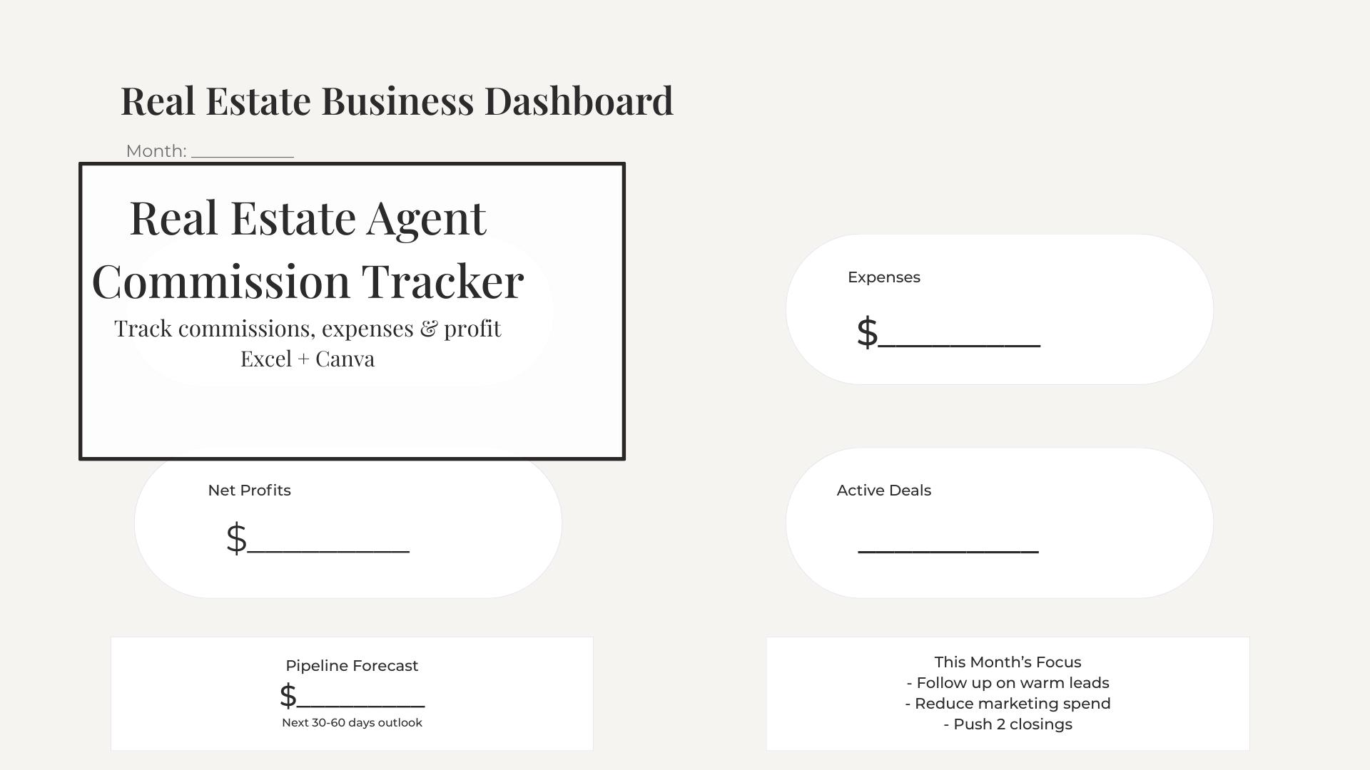 Real Estate Agent Commission Tracker Excel | Realtor Income & Expense ...