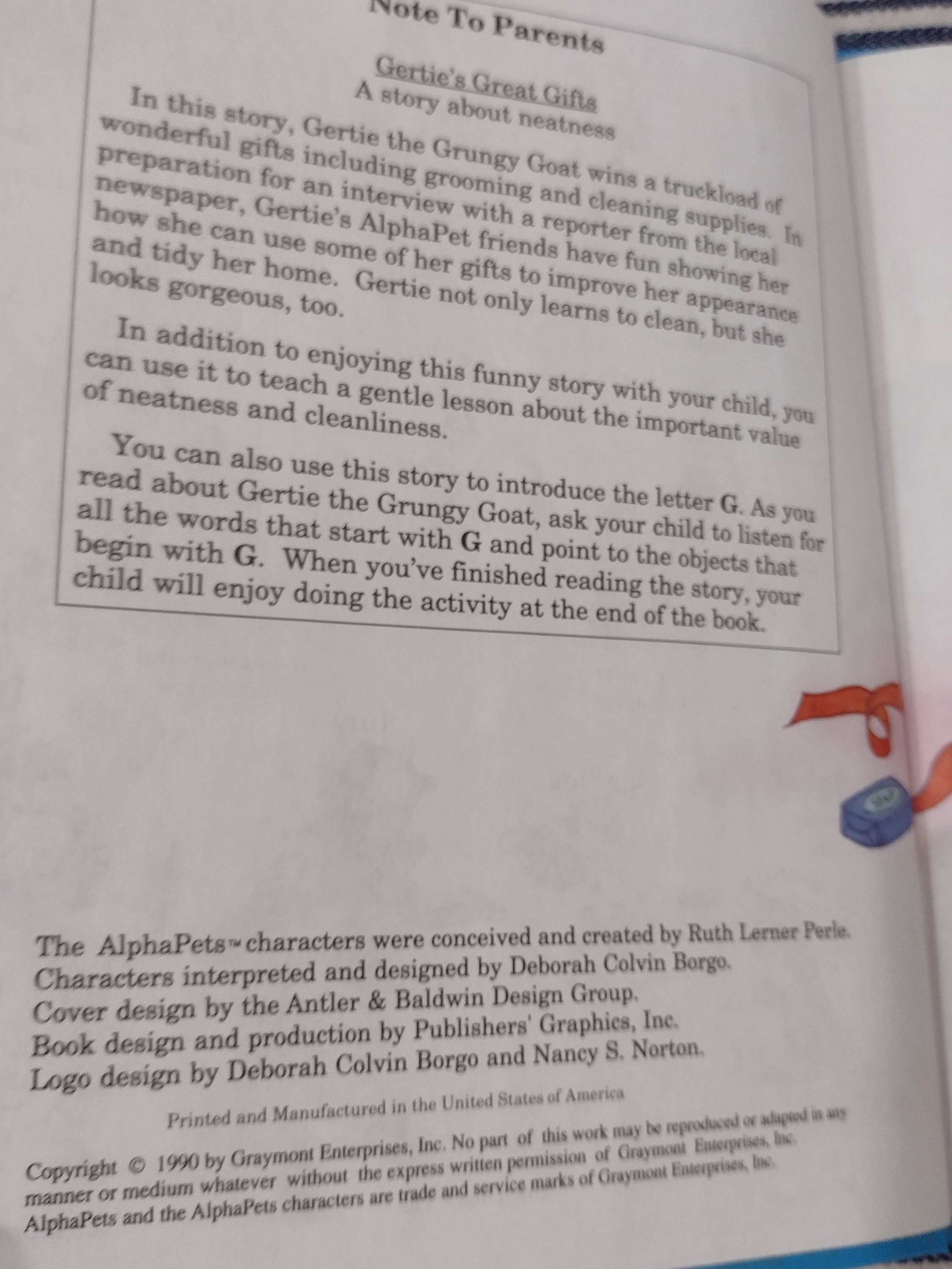 AlphaPets Book Gertie's Great Gifts 1990 Grolier Book Gertie la cabra ...
