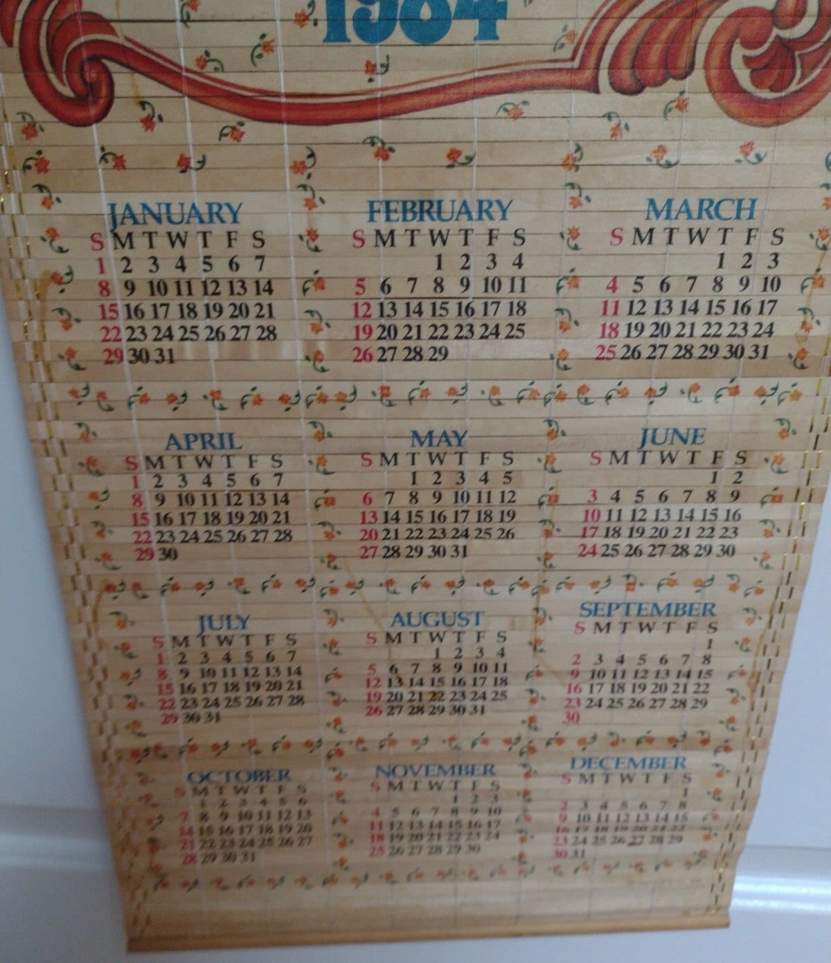 1984 Wooden Wall Scroll Calendar Old Fashioned Honeymoon - Etsy