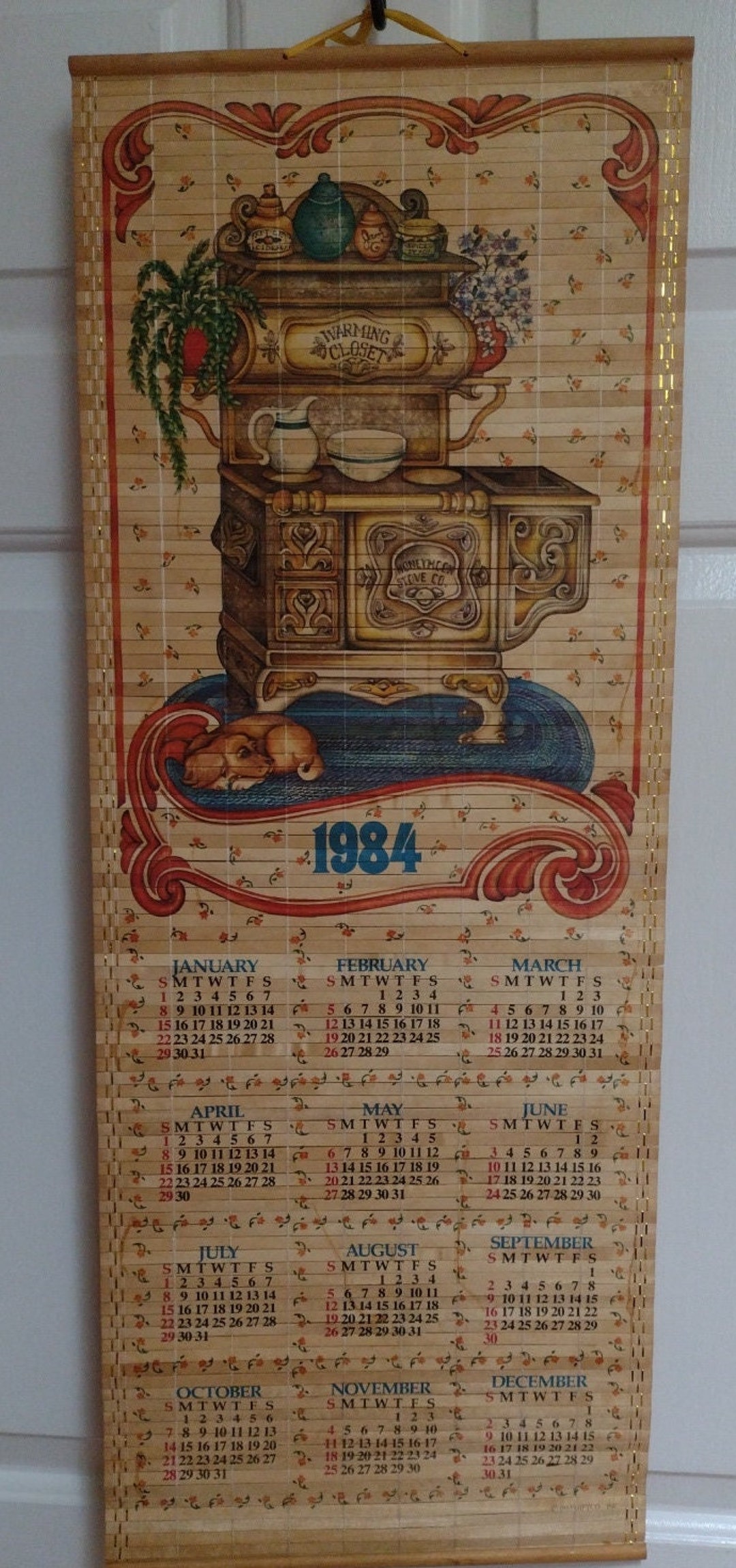 1984 Wooden Wall Scroll Calendar - Old Fashioned Honeymoon Stove Co ...