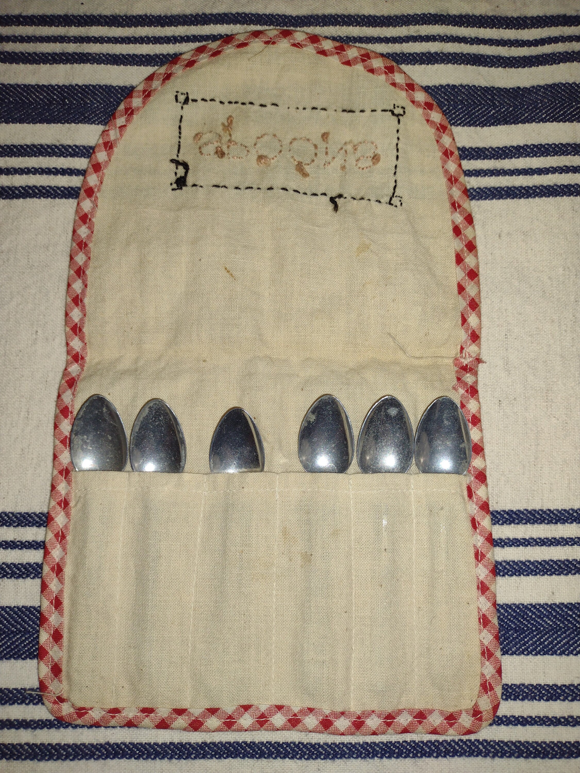 Vintage Children's Play Silverware Flatware Set in Embroidered Cloth ...
