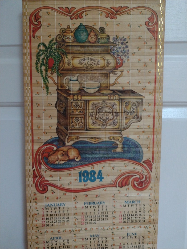 1984 Wooden Wall Scroll Calendar - Old Fashioned Honeymoon Stove Co ...