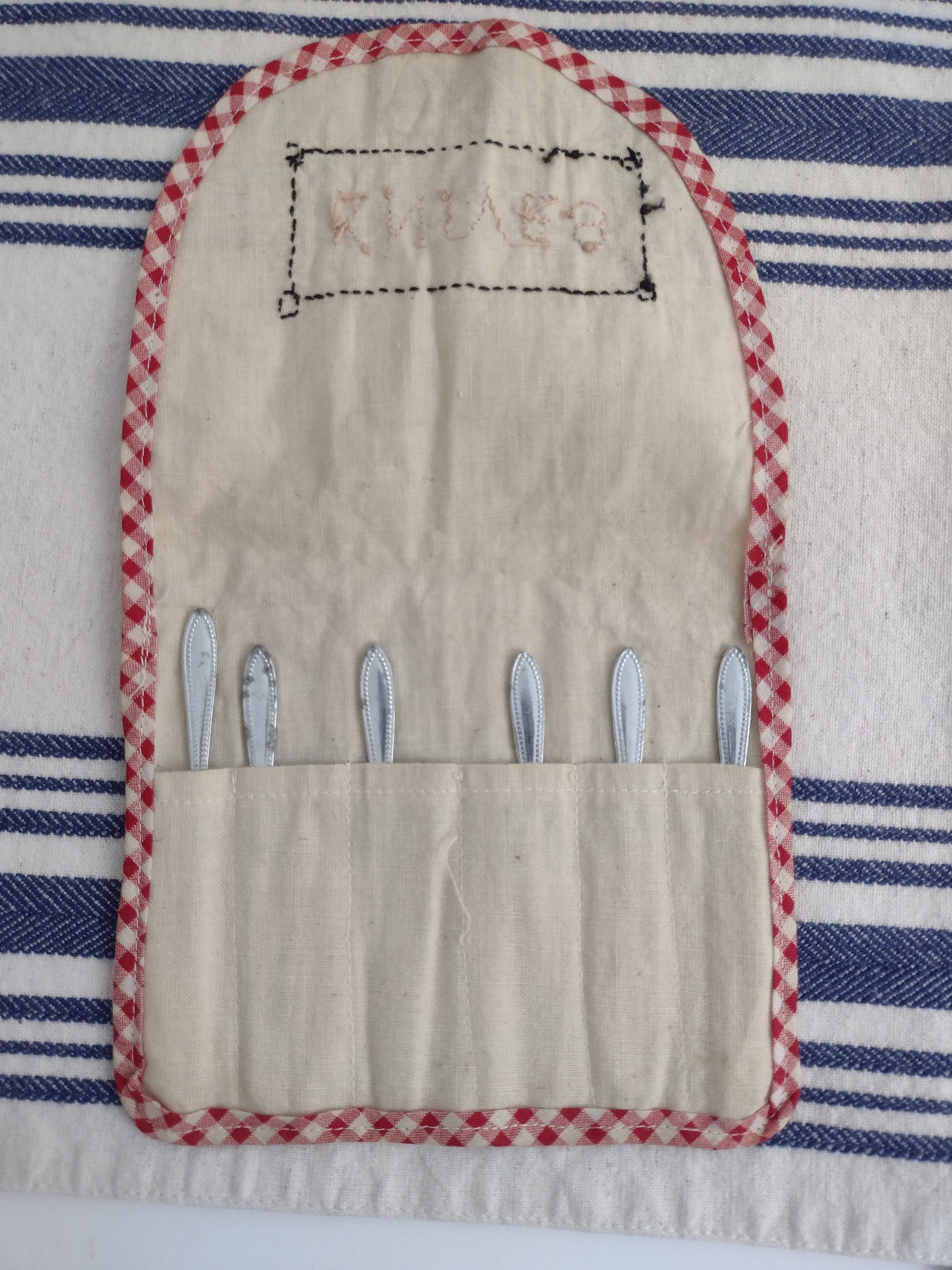 Vintage Children's Play Silverware Flatware Set in Embroidered Cloth ...