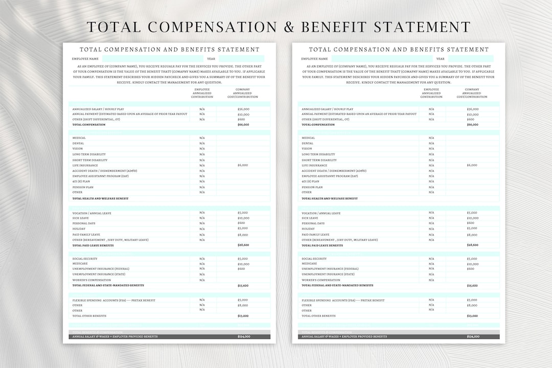 Total Compensation Statement Template Employee Benefits - Etsy Total Compensation Statement Template Employee Benefits - Etsy