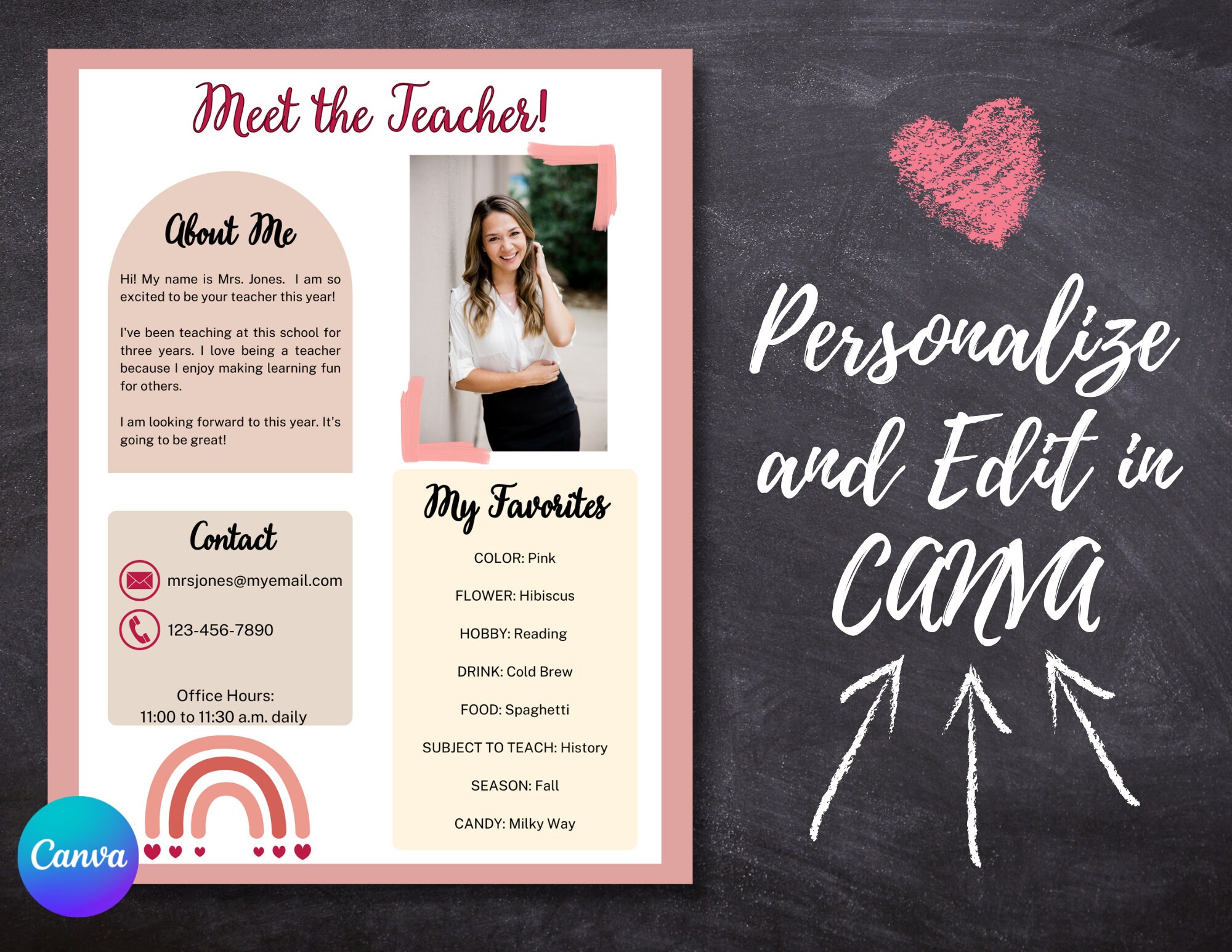 Pink Meet the Teacher Information Card School Open House - Etsy