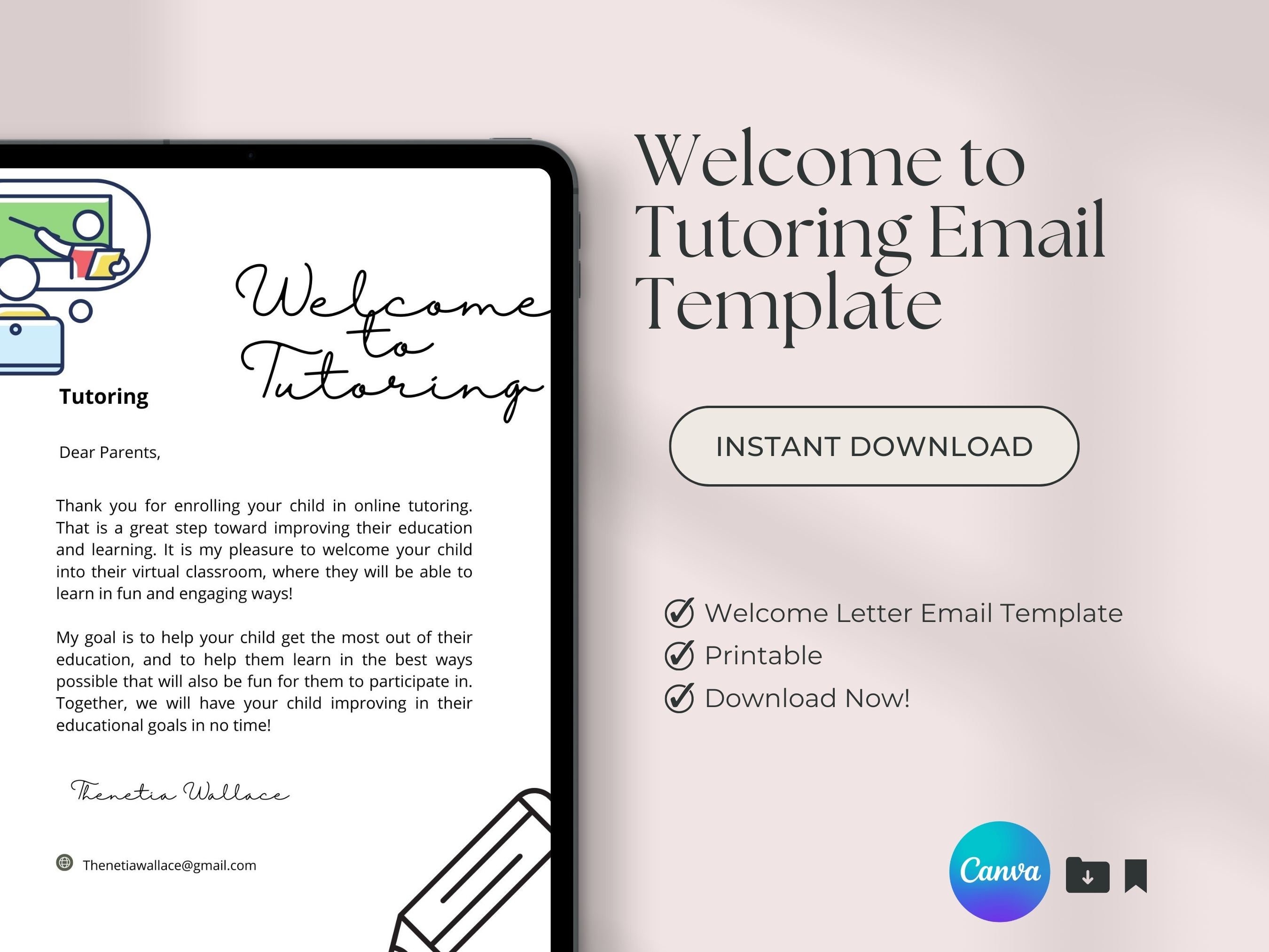 Welcome to Tutoring Letter Digital Template Email Template - Etsy