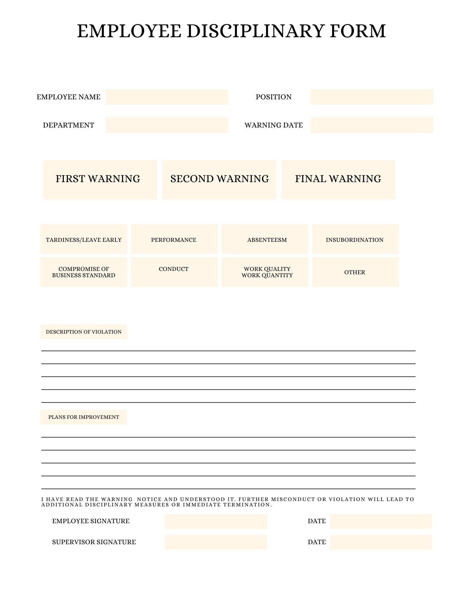 Employee Disciplinary Action Form Write up Template HR - Etsy