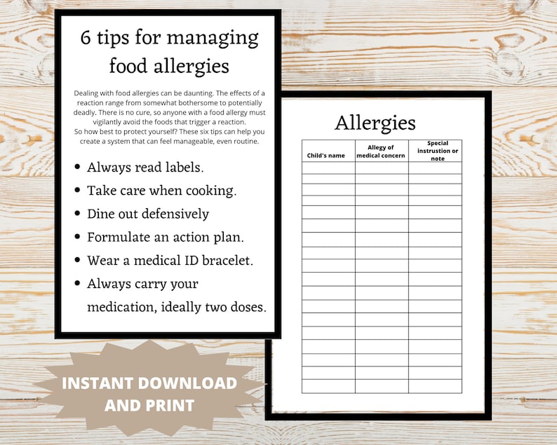 ALLERGY LIST/ Childcare Center Printable Child Allergy Form / - Etsy
