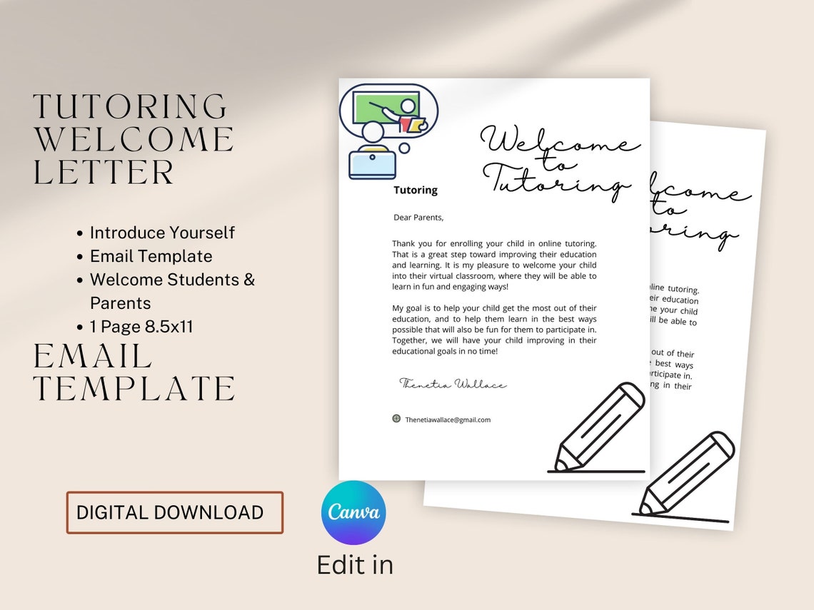 Welcome to Tutoring Letter Digital Template Email Template - Etsy