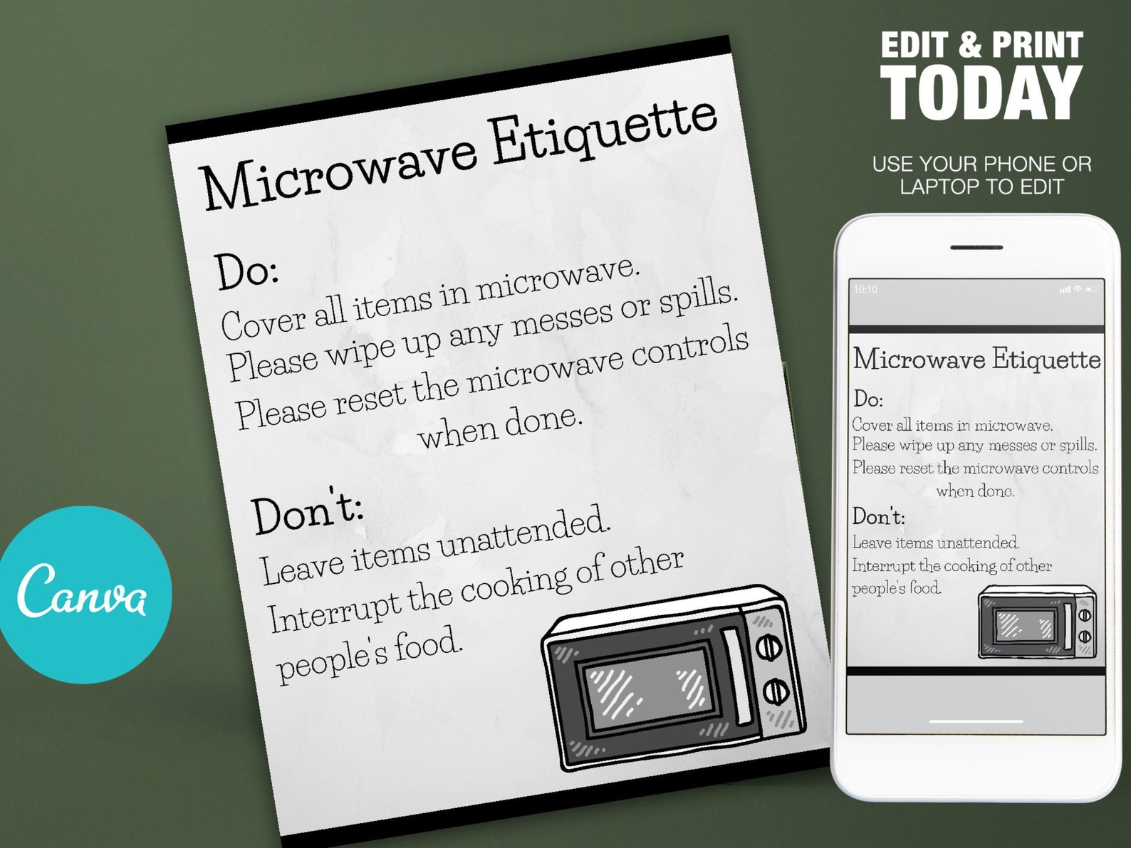 Microwave Etiquette Lunchroom Guidelines, Edit in Canva, Office ...