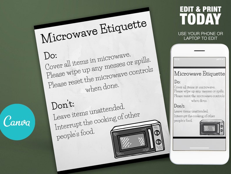 Microwave Etiquette Lunchroom Guidelines, Edit in Canva, Office ...