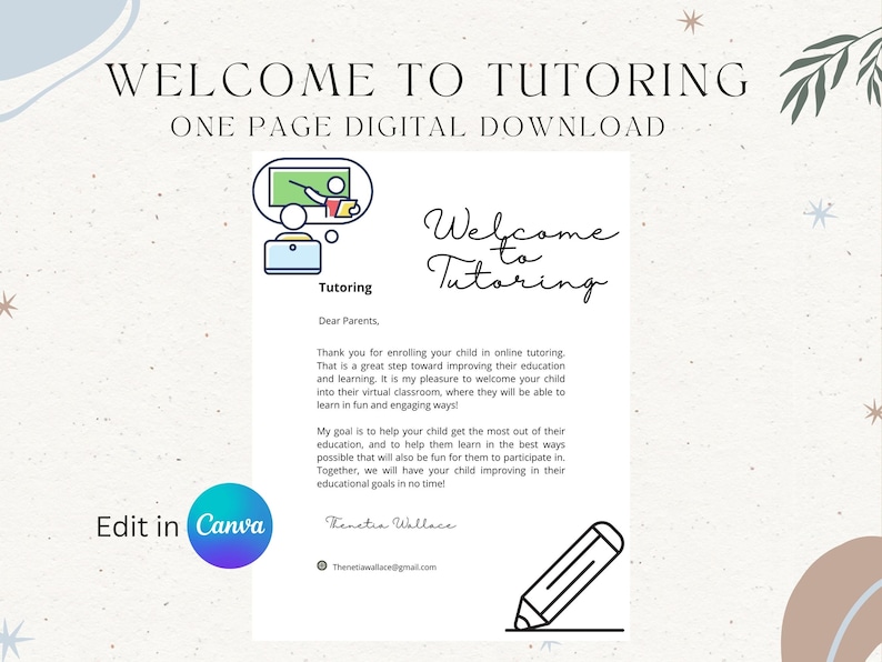 Welcome to Tutoring Letter Digital Template Email Template - Etsy