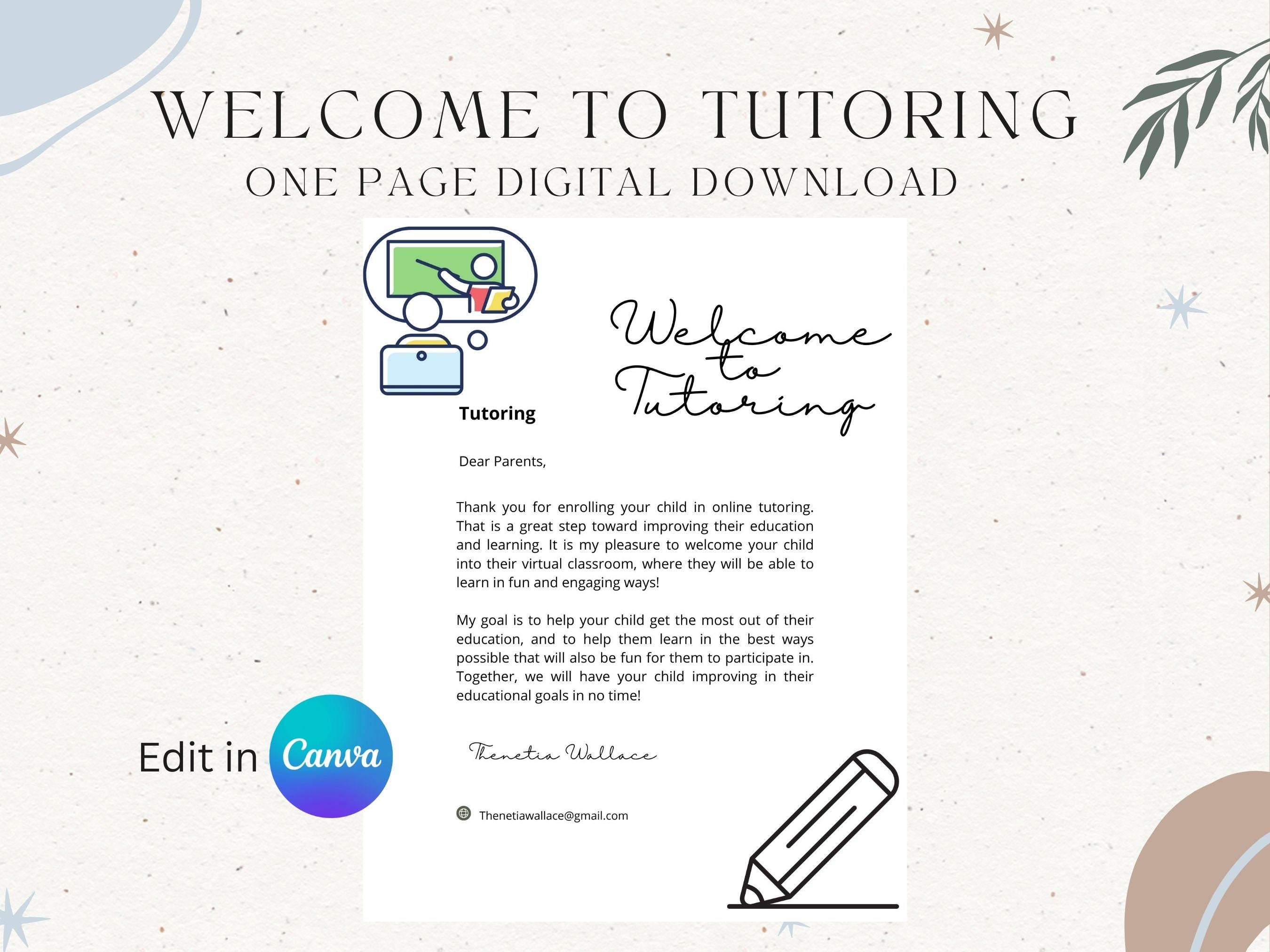 Welcome to Tutoring Letter Digital Template Email Template - Etsy