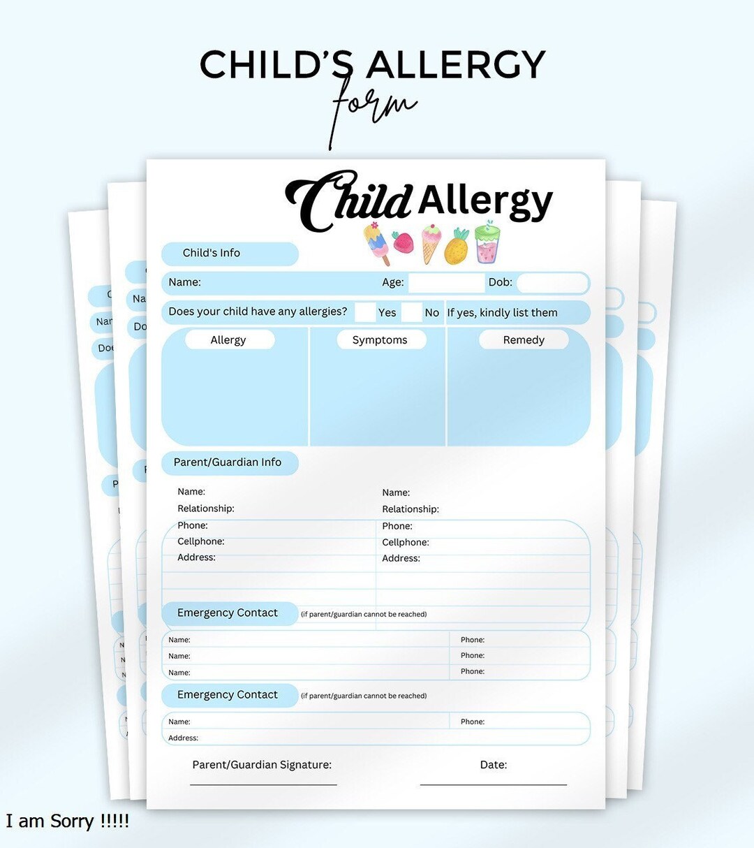 Customizable Digital Child Allergy Form for Daycare and - Etsy Canada