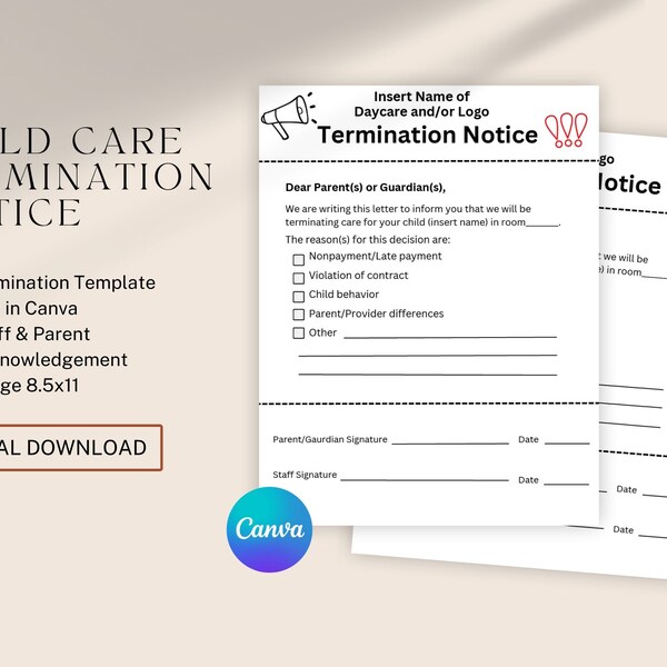 Daycare Termination Letter From Provider - Etsy