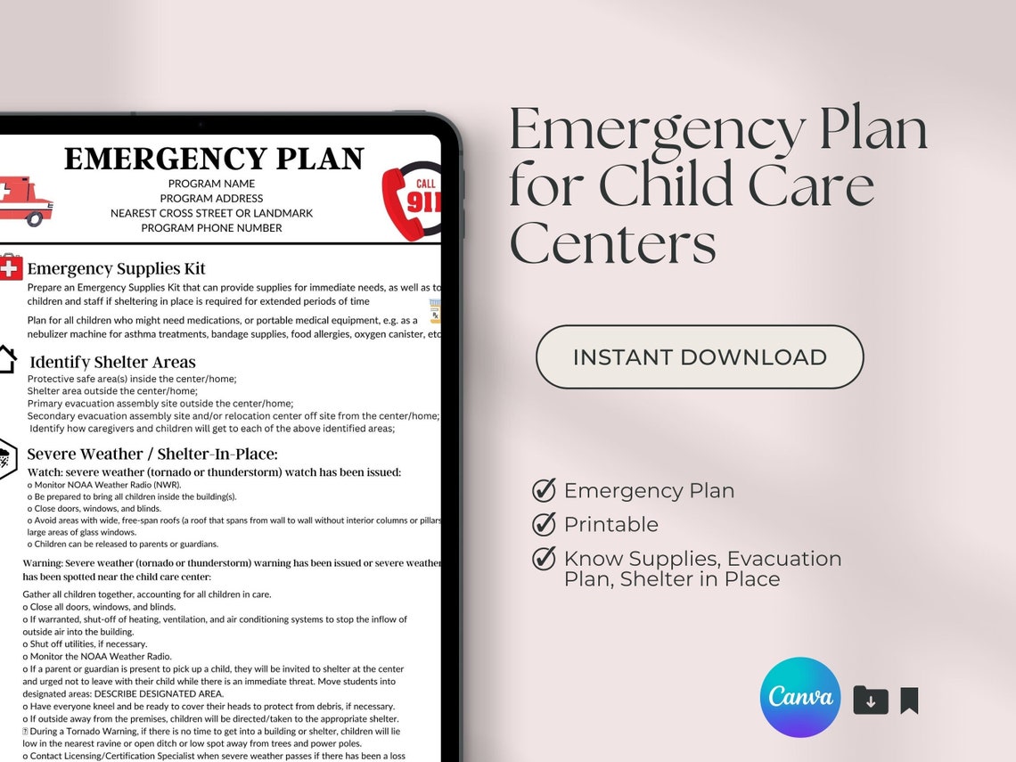 Child Care Emergency Plan Template Edit in Canva Child Care - Etsy