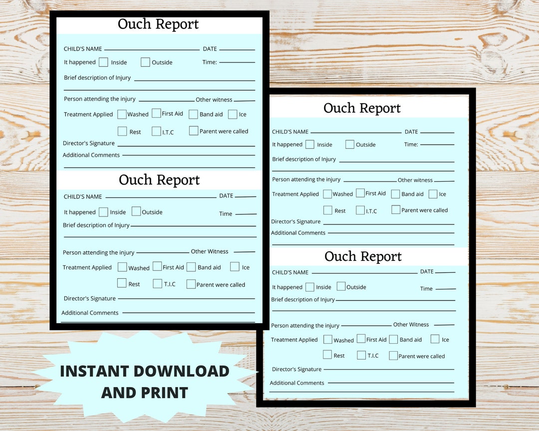 OUCH REPORT Printable Child Incident Report /preschool - Etsy