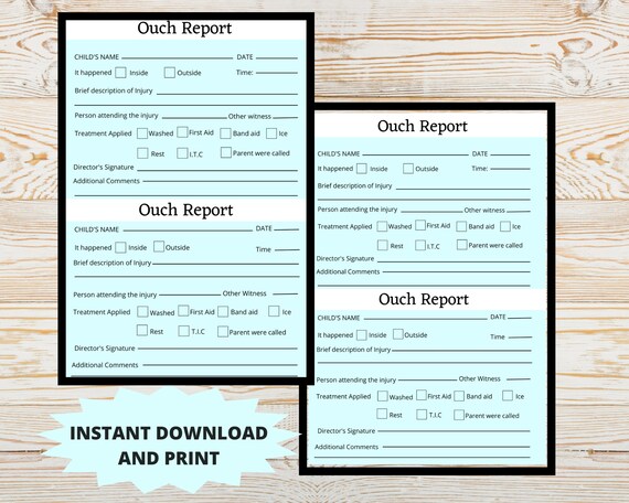 OUCH REPORT Printable Child Incident Report /preschool - Etsy