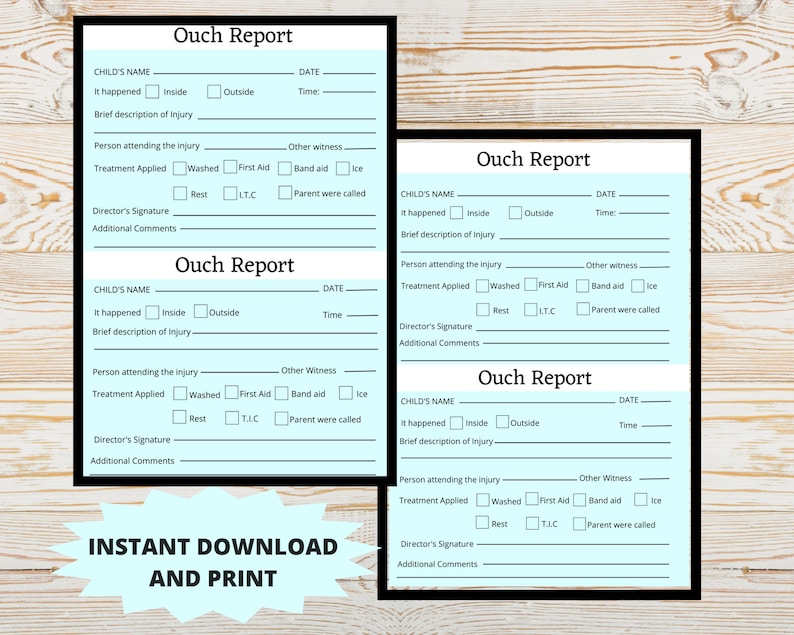 OUCH REPORT Printable Child Incident Report /preschool - Etsy
