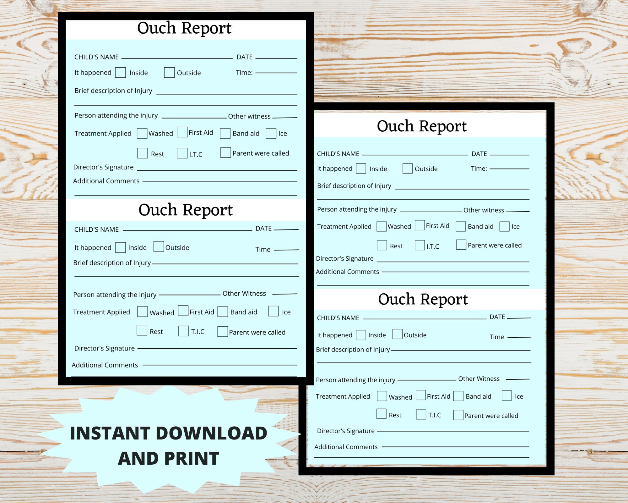 OUCH REPORT Printable Child Incident Report /preschool - Etsy