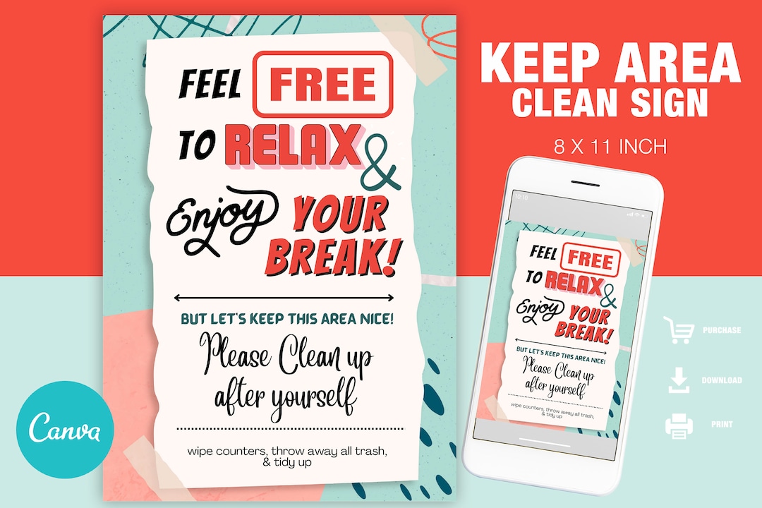 Relax & Enjoy Your Break Lunchroom Guidelines, Edit in Canva, Breakroom ...