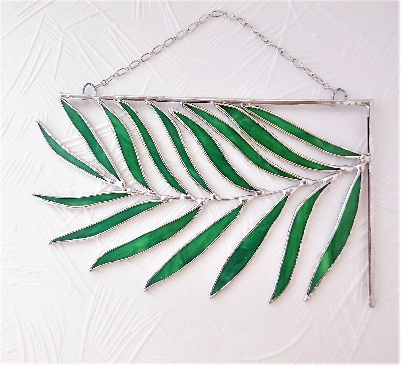 Palm Leaf Stained Glass Corner Window Hangings Suncatcher Etsy
