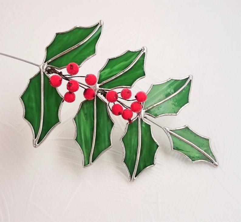 Holly Leaves Stained Glass Window Hangings Suncatcher Holly Etsy