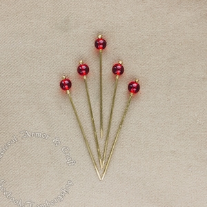 Red Medieval Pins for a Headdress, (5prc Set) the Hairpins 13-15 ...