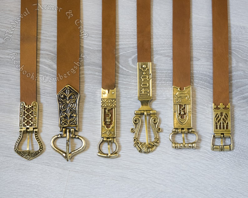 Unisex Leather Gothic Medieval Belt With Brass Buckle and a Gothic ...