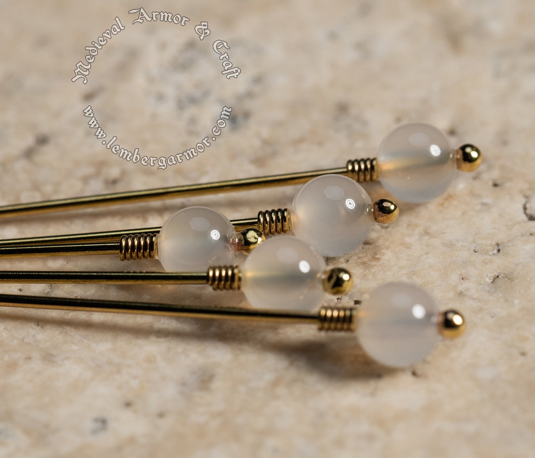 White Agate Medieval Pins for a Headdress, (5prc Set) the Hairpins 13 ...