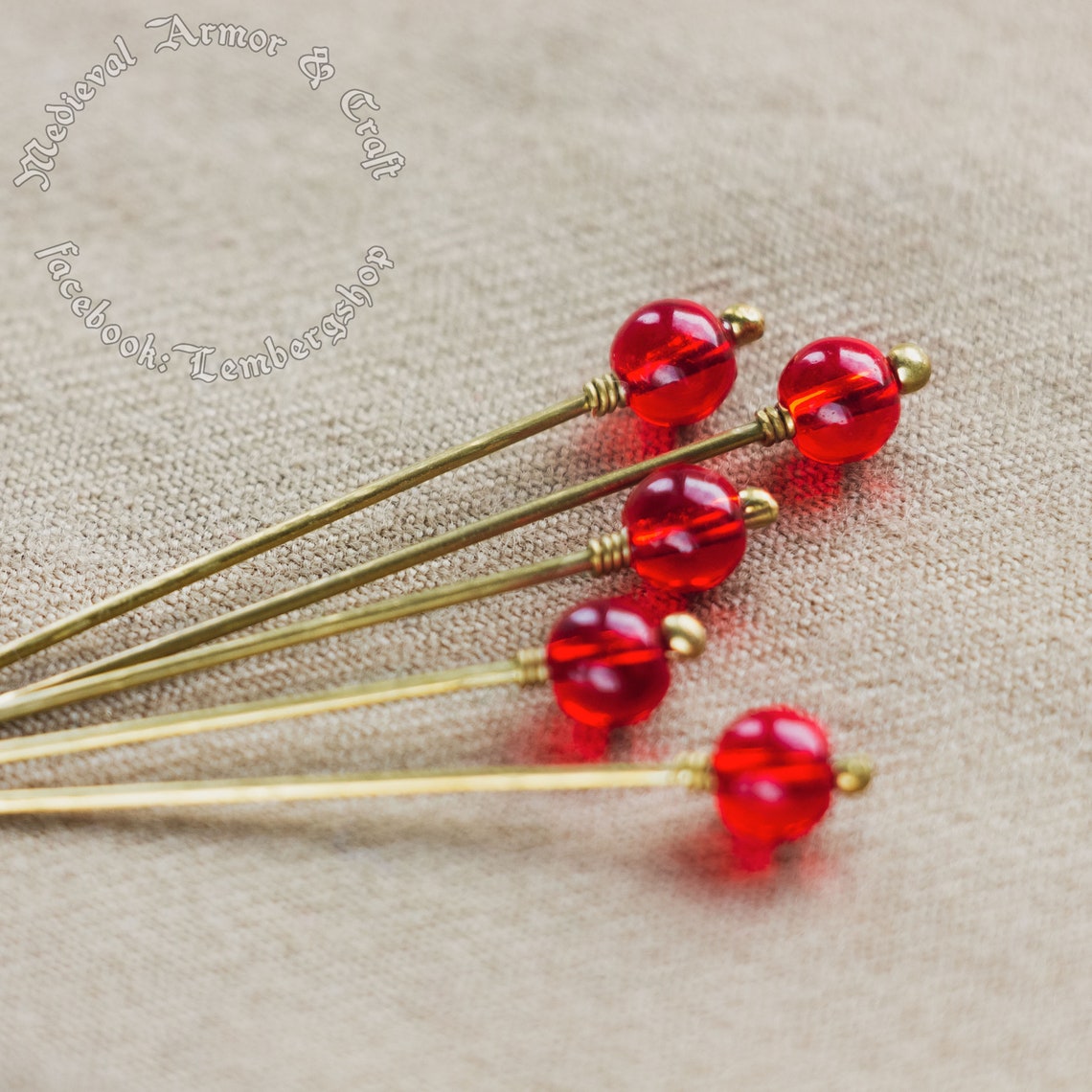 Red Medieval Pins for a Headdress 5prc Set the Hairpins - Etsy
