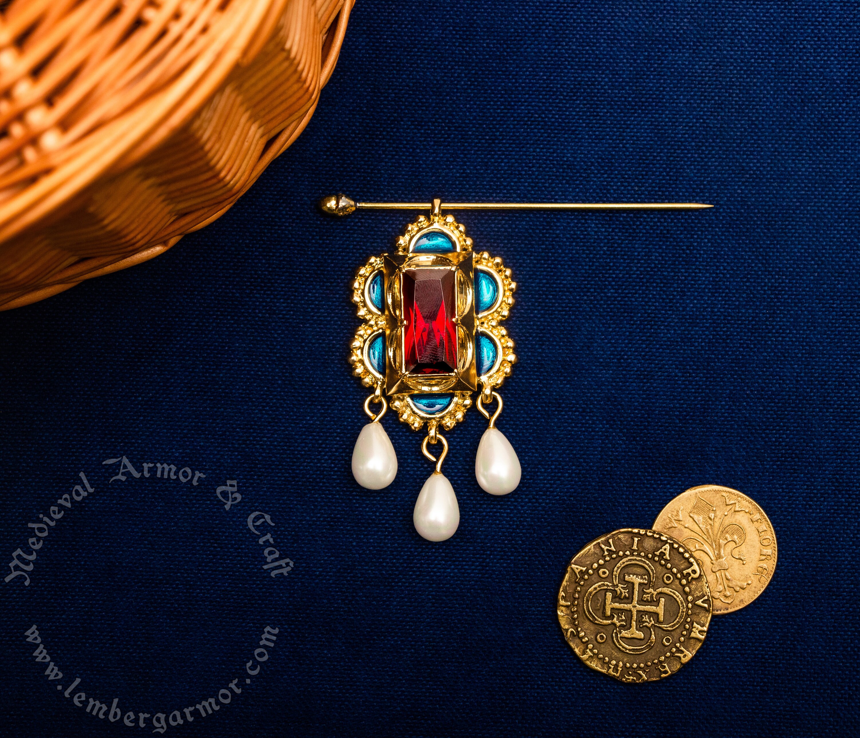 Medieval Brooch With Stones and Pearls, Europe 15th Century. A Great ...