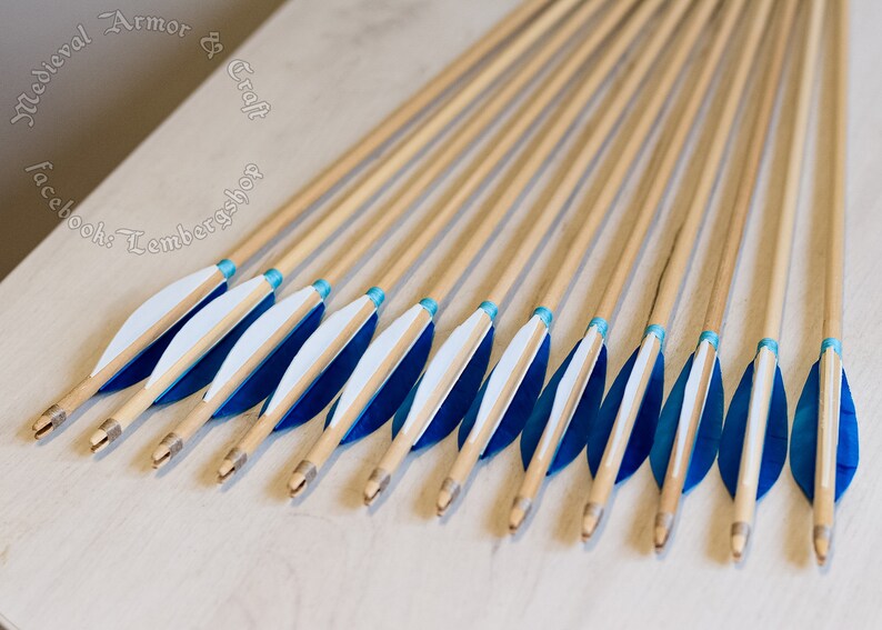 Blue wooden arrows for traditional and medieval archery. | Etsy