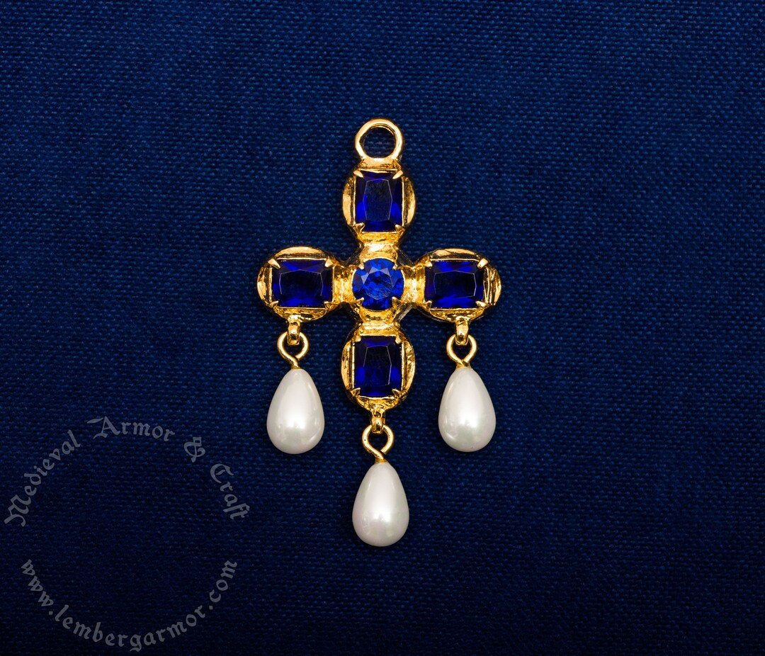 Late Medieval Cross Pendant With Blue Stones and Pearls, Europe 15th ...
