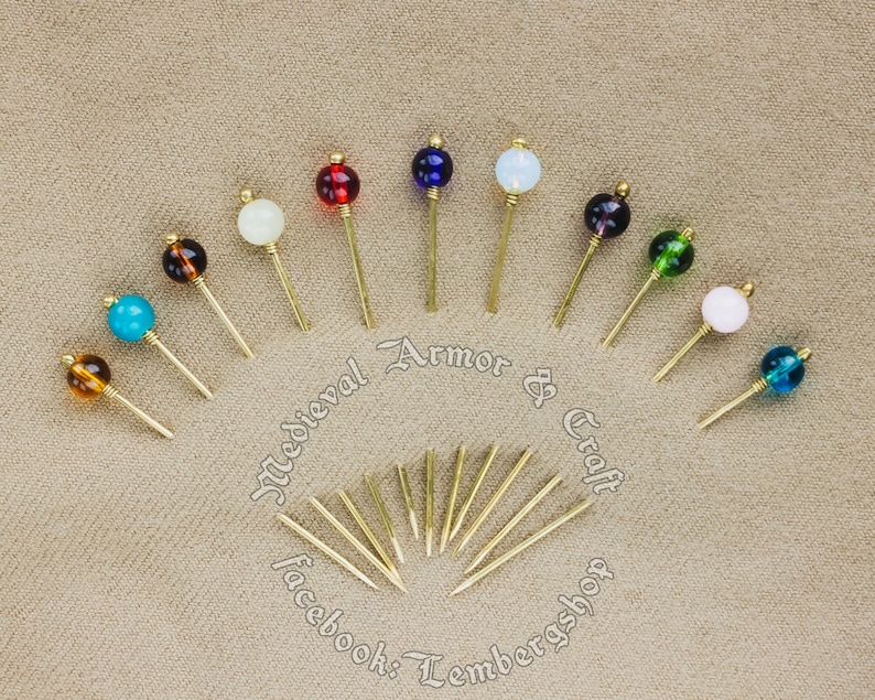 Aventurine Medieval Pins for a Headdress, (5prc Set) the Hairpins 13-15 ...