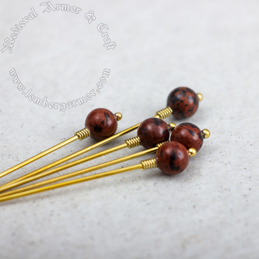 Jasper Medieval Pins for a Headdress,5prc Set. Hairpins 13th-15th ...