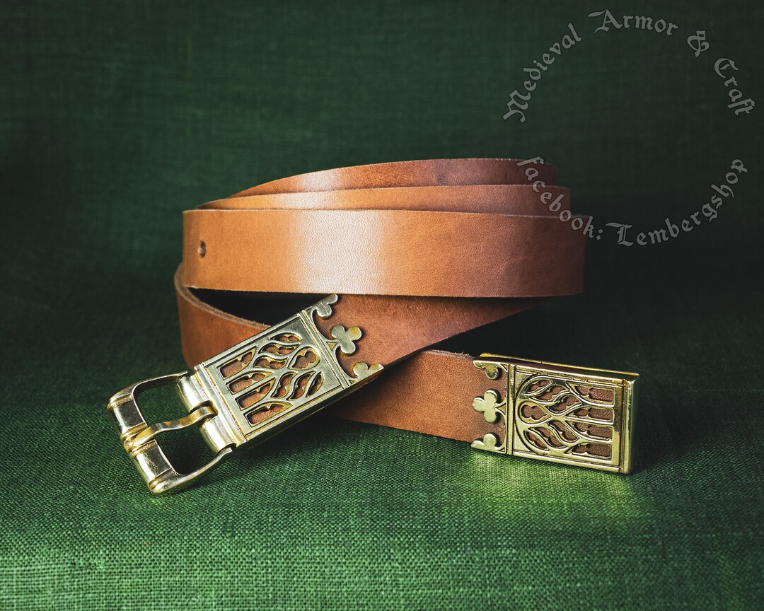 Unisex Leather Gothic Medieval Belt With Brass Buckle and a Gothic ...