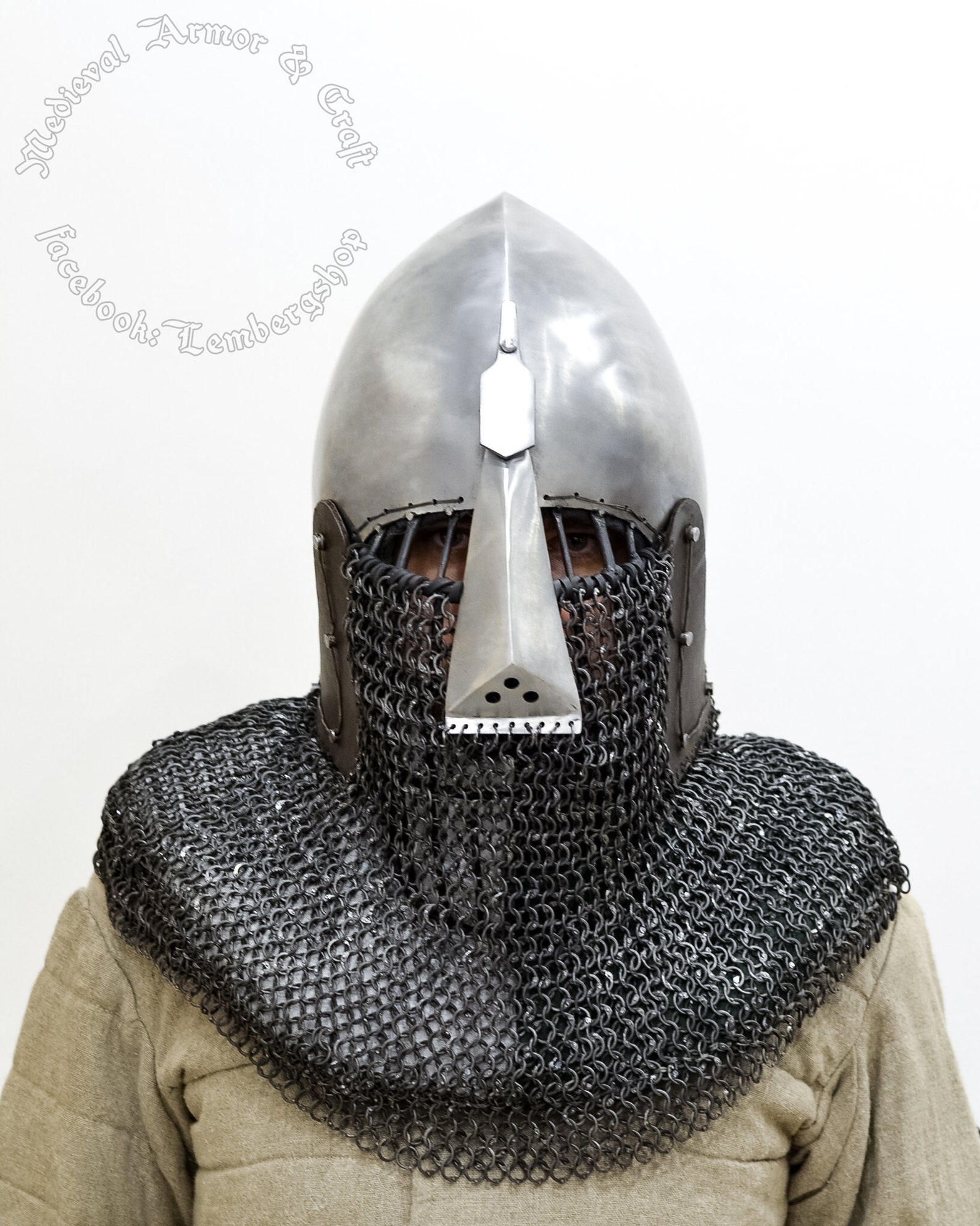 Nasal Bascinet Helm With Padding and Aventail Included With Extra Bars ...