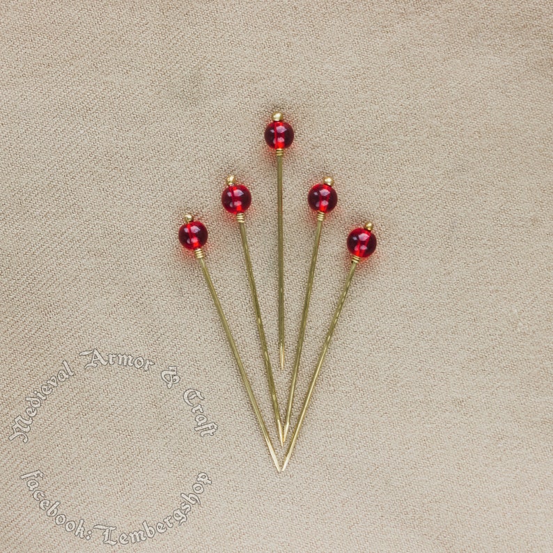 Red Medieval Pins for a Headdress 5prc Set the Hairpins - Etsy