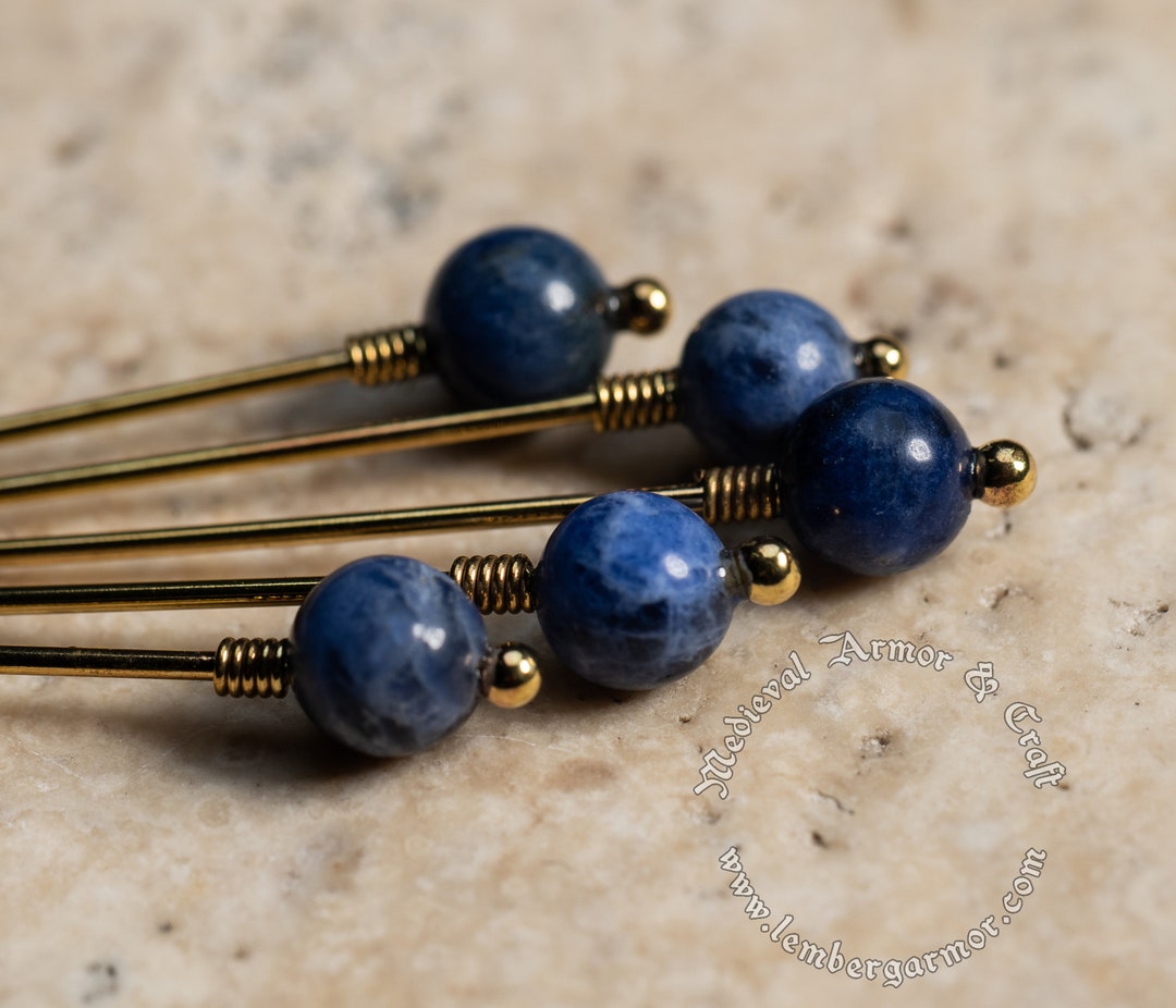 Sodalite Medieval Pins for a Headdress,5prc Set. Hairpins 13th-15th ...