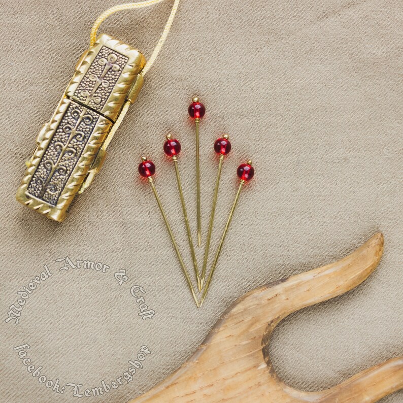 Red Medieval Pins for a Headdress 5prc Set the Hairpins - Etsy