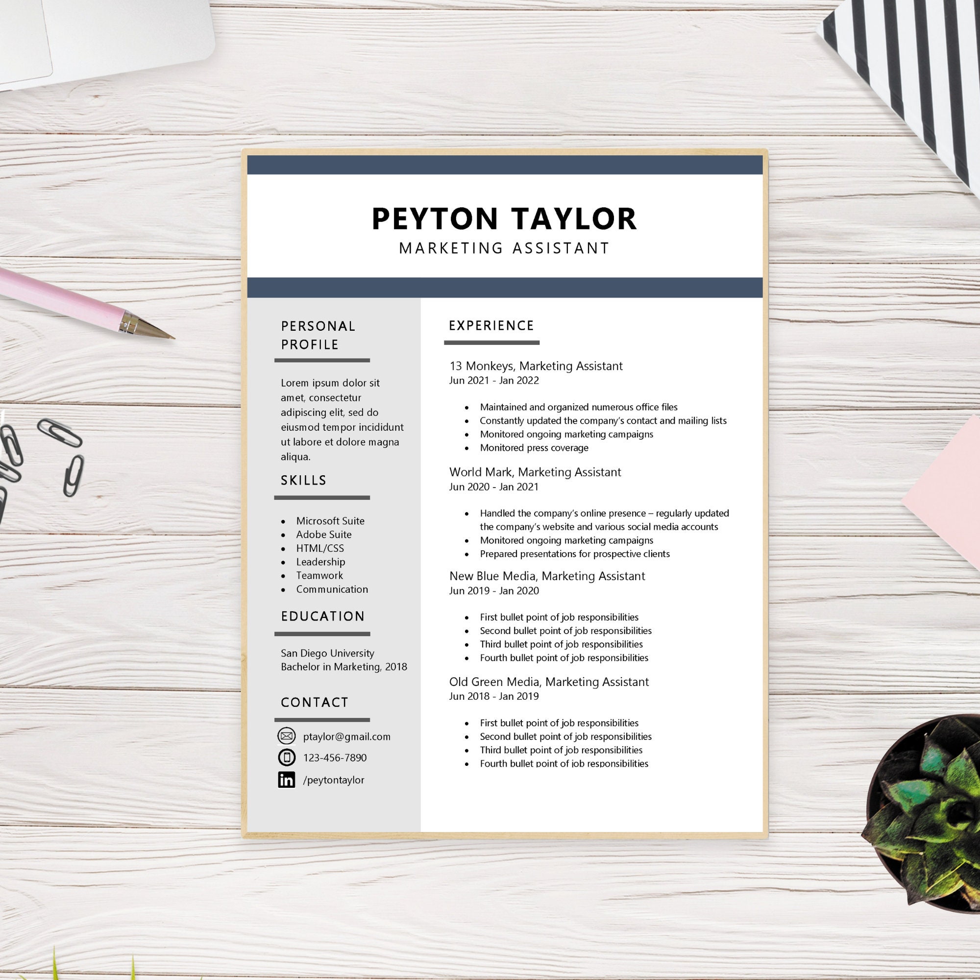 Instant Download Resume Template Resume Template Word - Etsy