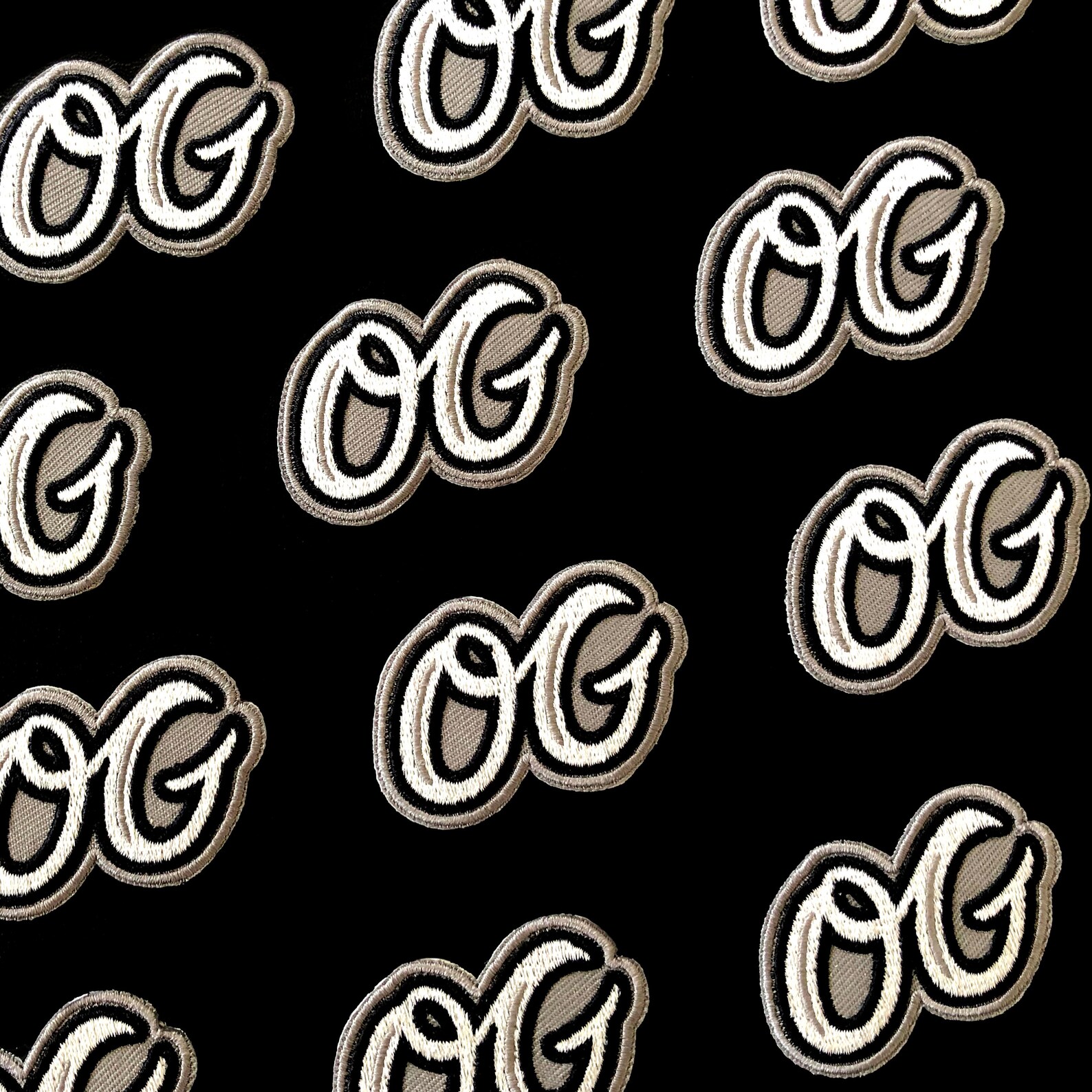 OG script letters embroidered iron on patch Grey silver | Etsy