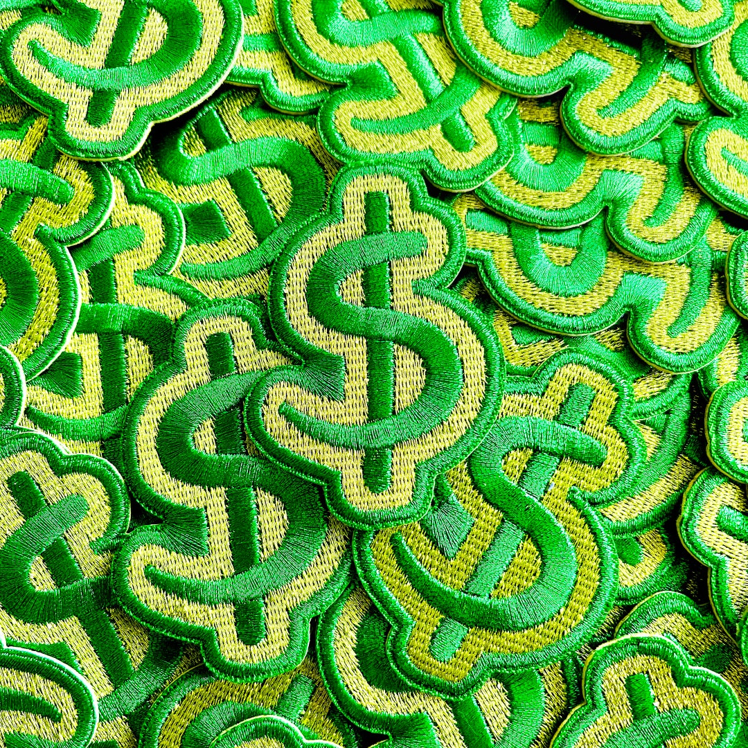 Dollar Sign Metallic Green Embroidered Thread. Iron on Money Patch ...