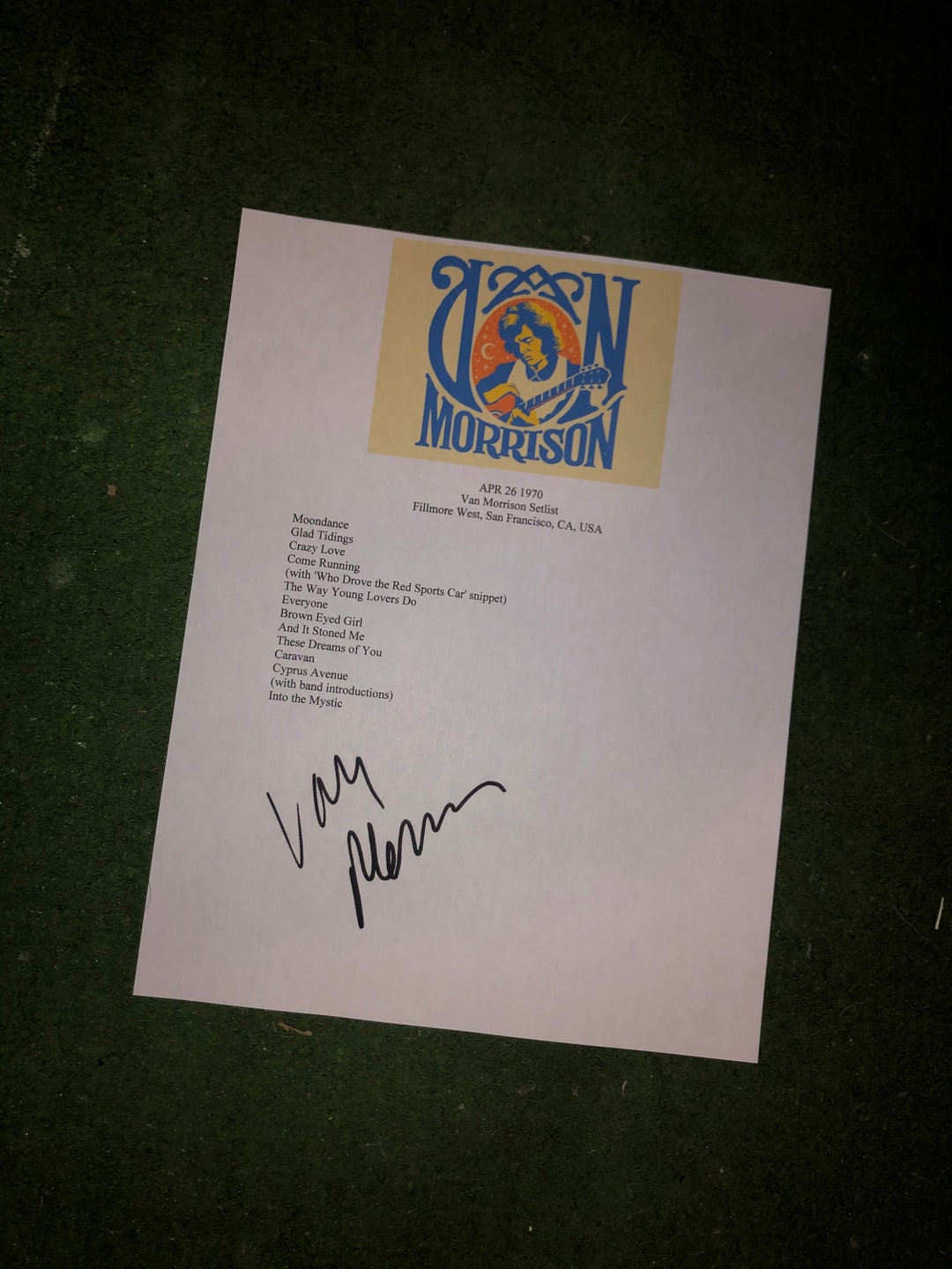 Van Morrison 1970 Signed Reprint Setlist - Etsy